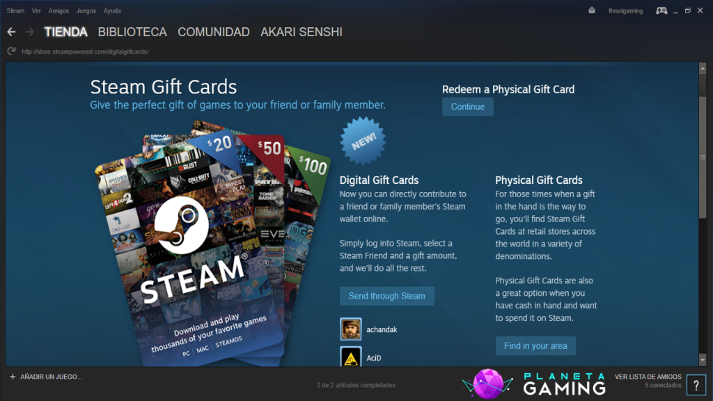 Gift Cards Steam - Planeta Gaming